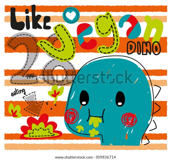 Cute Dinosaur Eating Vegetable Vector Stock Vector (Royalty Free ...