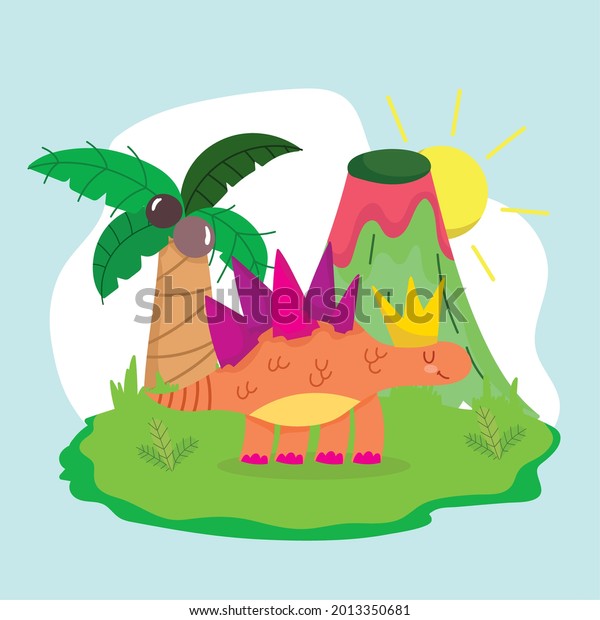 Cute Dinosaur Volcano Cartoon Stock Vector (Royalty Free) 2013350681 ...