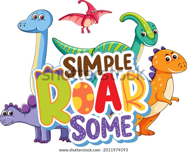 Cute Dinosaurs Cartoon Character Simple Roar Stock Vector (Royalty Free ...