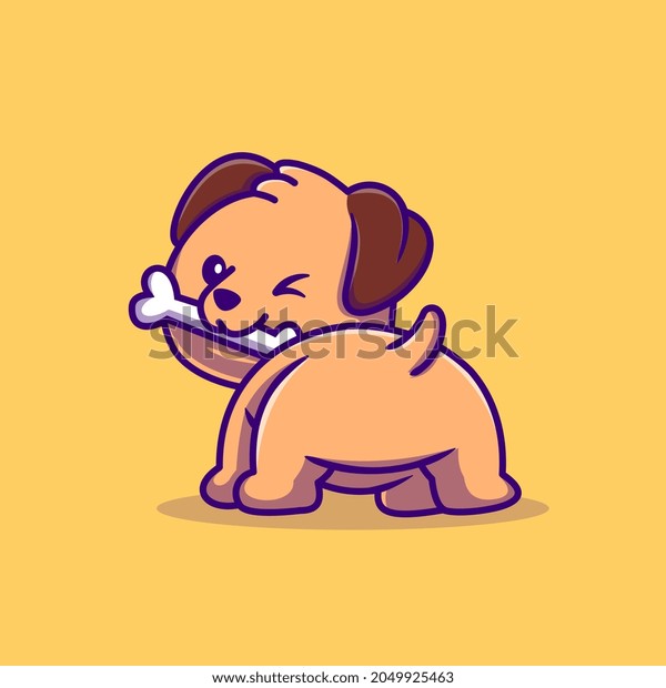 Cute Dog Bites Bone Cartoon Vector Stock Vector (Royalty Free ...
