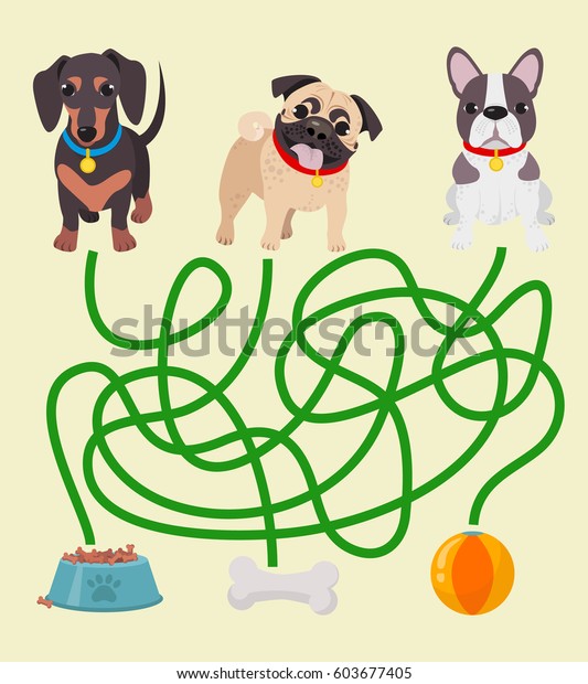 Cute dog educational maze game. Vector illustration of maze(labyrinth ...