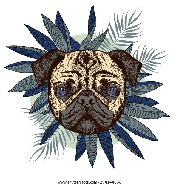 Cute Dog Palm Leaves Stock Vector (Royalty Free) 294144836 | Shutterstock
