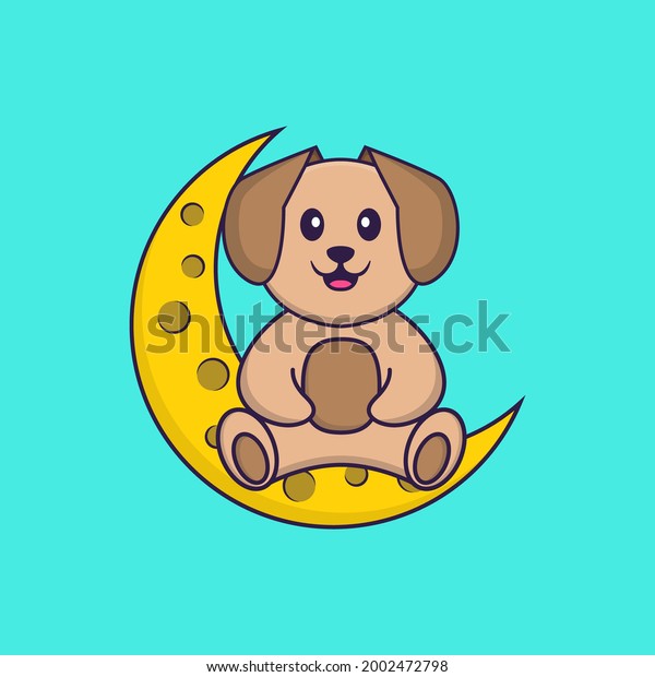 Cute Dog Sitting On Moon Animal Stock Vector (Royalty Free) 2002472798 ...