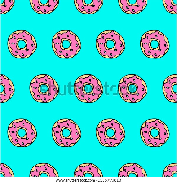 Cute Donat Pink Blue Pattern Stock Vector (Royalty Free) 1155790813