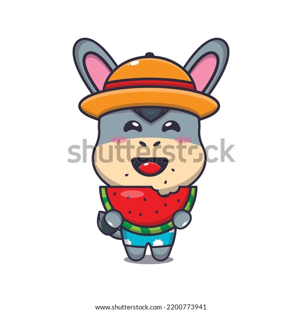 Cute Donkey Eating Fresh Watermelon Cartoon Stock Vector (Royalty Free ...