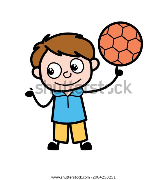 Cute Doodle Cartoon Boy Holding Ball Stock Vector (Royalty Free ...