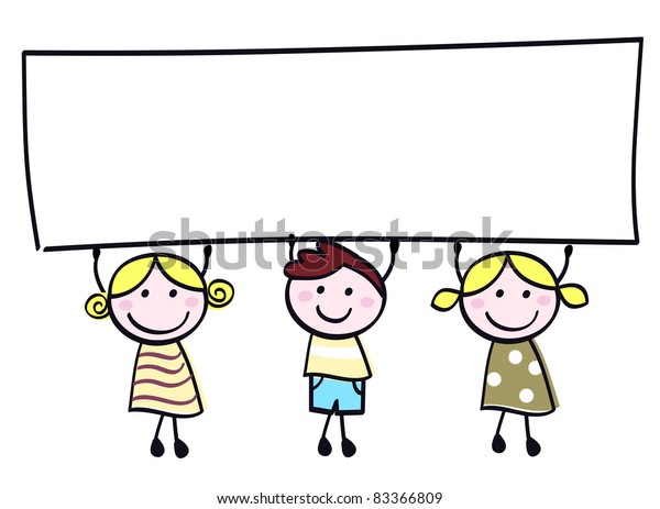Cute Doodle Children Holding Blank Banner 库存矢量图（免版税）83366809 | Shutterstock