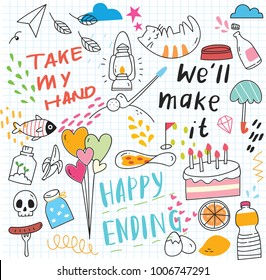 Cute Doodle Collage Background Stock Vector (Royalty Free) 1006747291 ...