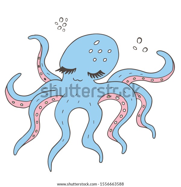 Cute Doodle Style Octopus Illustration Stock Vector (Royalty Free ...