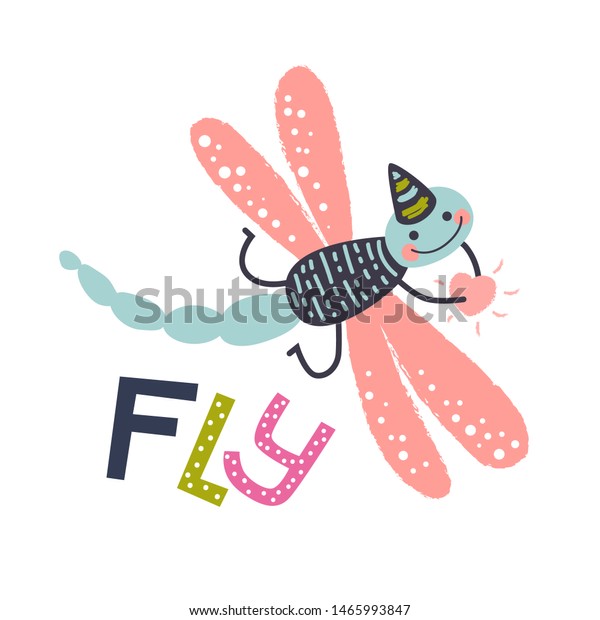 Cute Dragonfly Lettering Fly Vector Illustration Stock Vector (Royalty ...