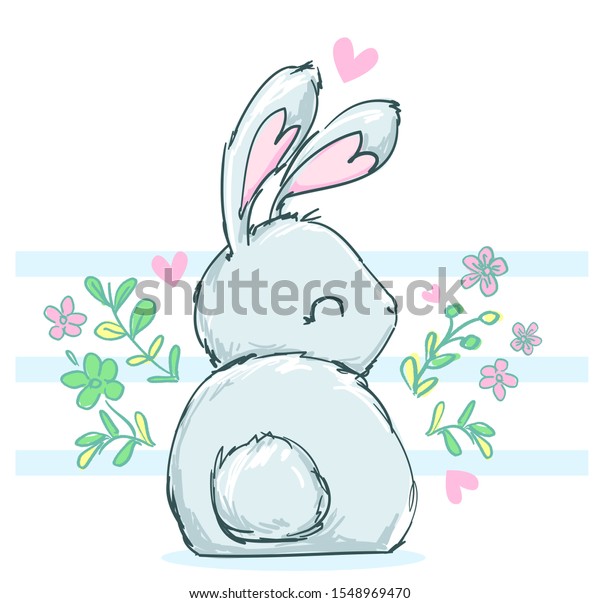 Cute Drawing Bunny Sitting On Striped Stock Vector (Royalty Free ...