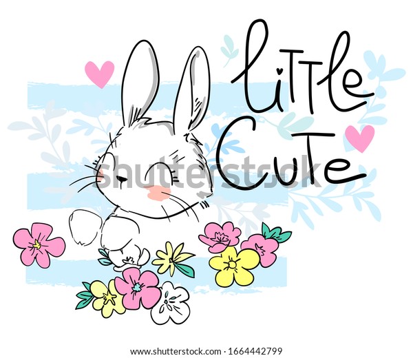 Cute Drawing Bunny Sitting On Striped Stock Vector (Royalty Free ...