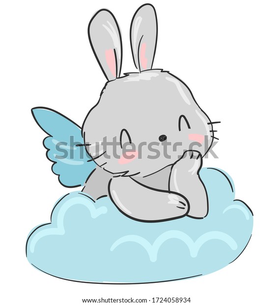 Cute Drawing Bunny Wings Print Childrens Stock Vector (Royalty Free ...