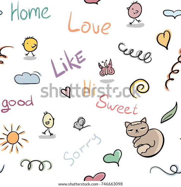 Cute Drawings On White Background Stock Vector (Royalty Free) 746663098 ...