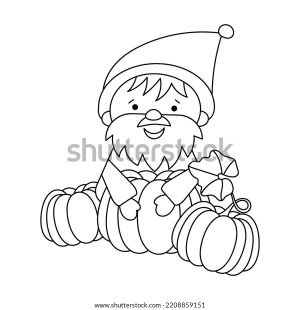Cute Dwarf Pumpkin Coloring Book Page Stock Vector (Royalty Free ...