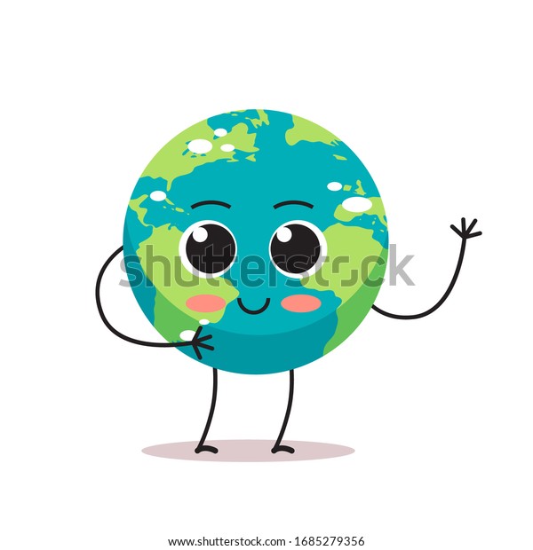 Cute Earth Character Waving Hand Cartoon Stock Vector Royalty Free