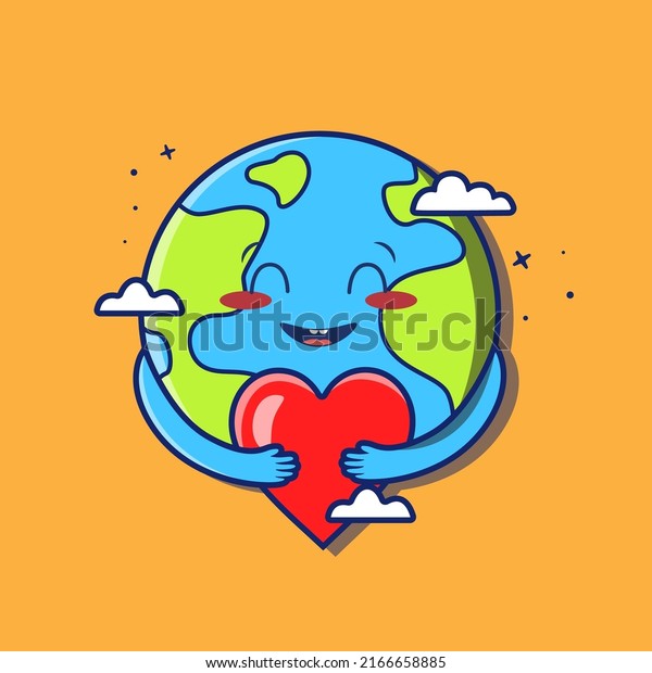 Cute Earth Huging Red Heart Stock Vector (Royalty Free) 2166658885 ...