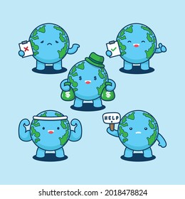 Cute Earth Icons Different Expressions Stock Vector (Royalty Free ...