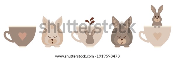 Cute Easter Bunny Icons Set Set Stock Vector (Royalty Free) 1919598473 ...