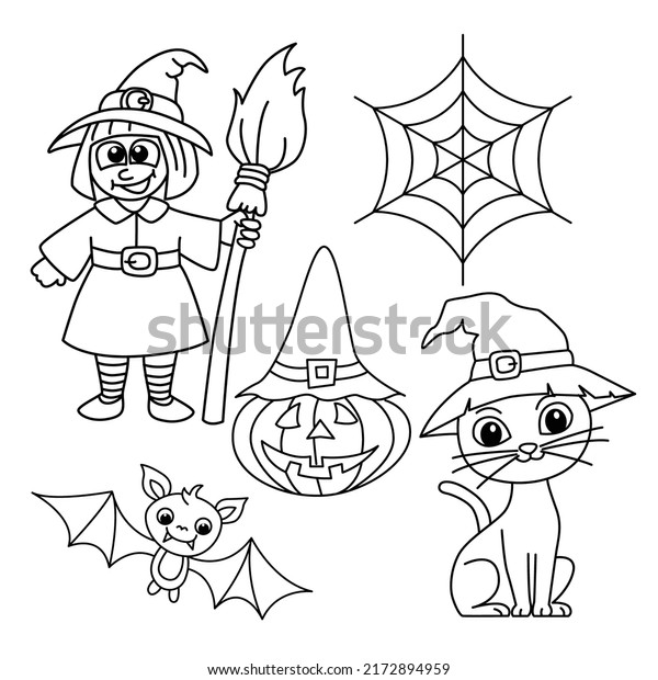 Cute Elements Halloween Cartoon Coloring Page: เวกเตอร์สต็อก (ปลอดค่า ...
