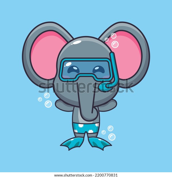 Cute Elephant Diving Cartoon Mascot Character Stock Vector (Royalty ...