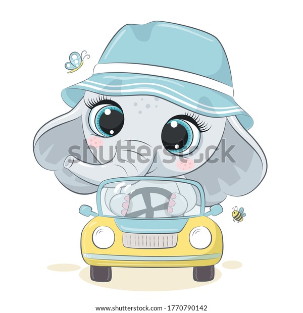 Cute Elephant Driving Car Vector Illustration: vetor stock (livre de ...