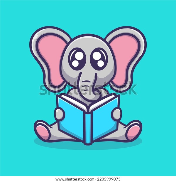 Cute Elephant Reading Book Cartoon Vector Stock Vector (Royalty Free ...