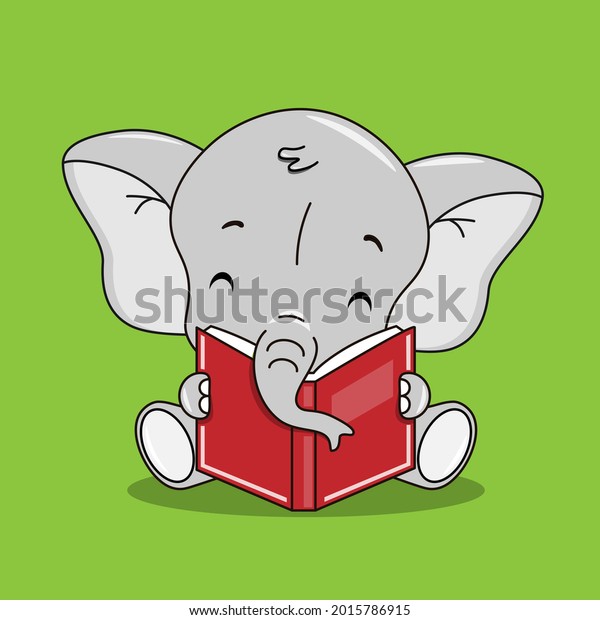 Cute Elephant Reading Book Isolated Vector Stock Vector (Royalty Free ...