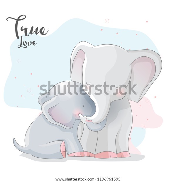 Cute Elephant Romantic Couple Stock Vector (Royalty Free) 1196961595