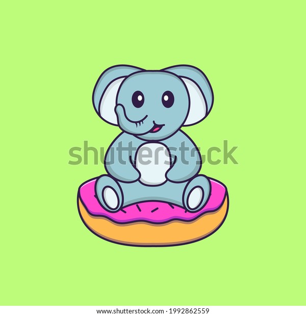 Cute Elephant Sitting On Donuts Animal Stock Vector (Royalty Free ...