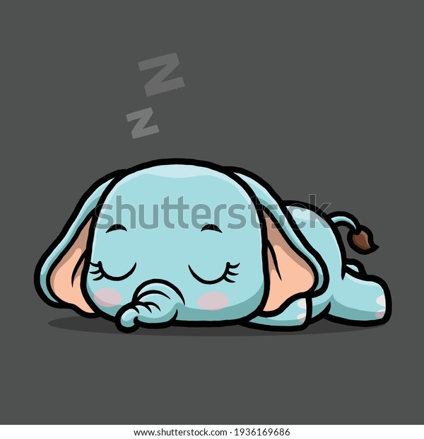 Cute Elephant Sleeping Isolated On Black Stock Vector (Royalty Free ...
