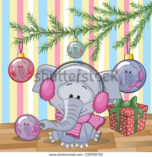 Cute Elephant under the Christmas tree