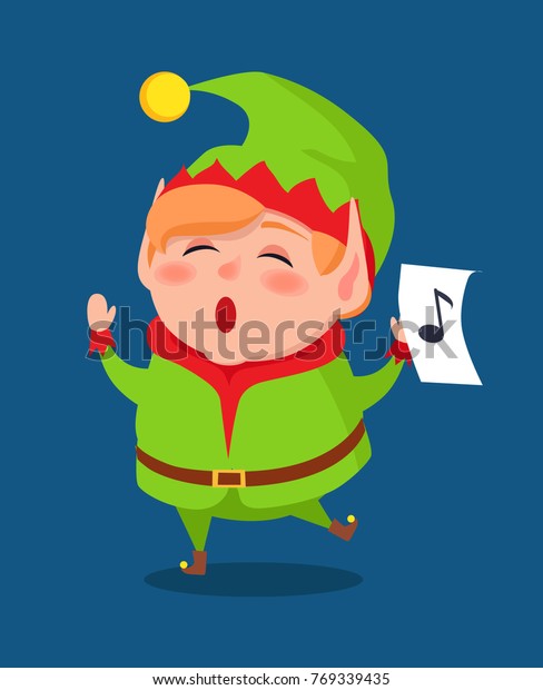 Cute Elf Singing Carol Songs Vector Stock Vector (Royalty Free ...