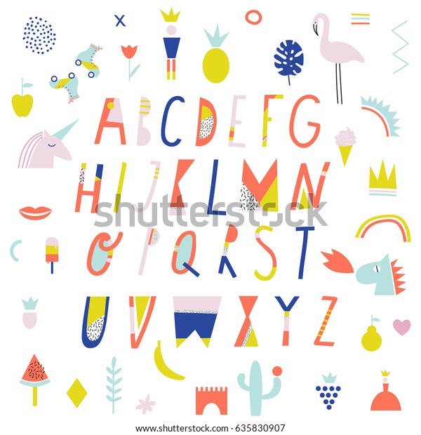 Cute English Alphabet Stock Vector (Royalty Free) 635830907 | Shutterstock