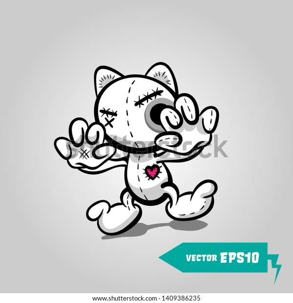 Cute Evil Cat Halloween Sticker Angry: vector de stock (libre de ...