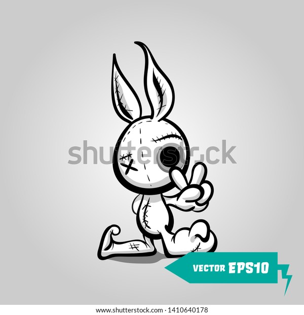 Cute Evil Rabbit Halloween Sticker Angry: vector de stock (libre de ...