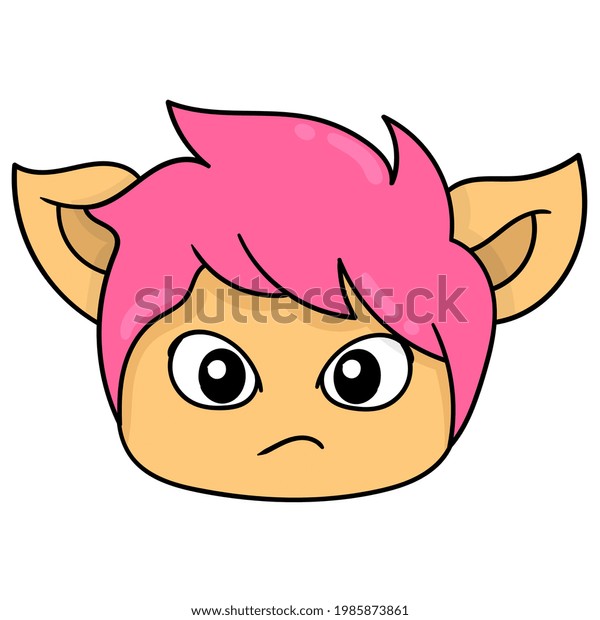 Cute Face Pink Haired Cat Head Stock Vector (Royalty Free) 1985873861 ...