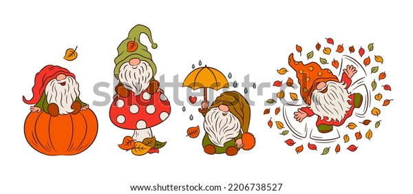 Cute Fall Gnomes Children Illustration Autumn Stock Vector (Royalty ...