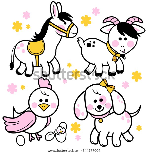 Cute Farm Animal Characters Vector Illustration Stock Vector (Royalty ...