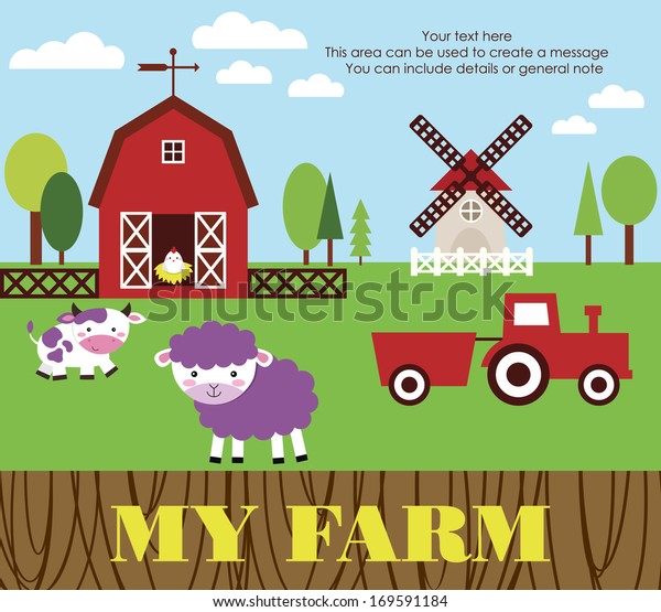 Cute Farm Card Design Vector Illustration Stock Vector (Royalty Free ...