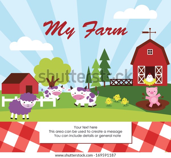Cute Farm Card Design Vector Illustration Stock Vector (Royalty Free ...