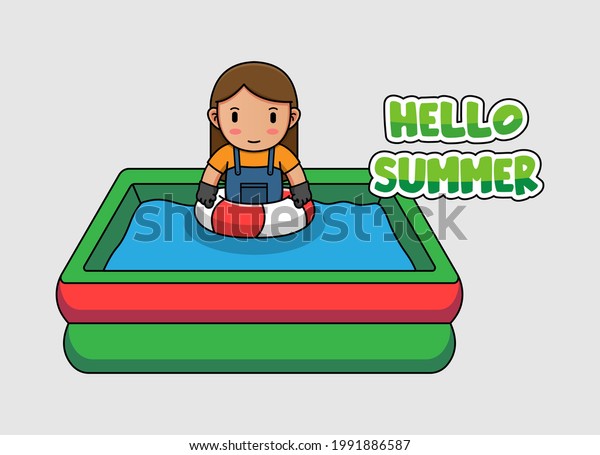 Cute Farmer Swimming Hello Summer Greeting Stock Vector (Royalty Free ...