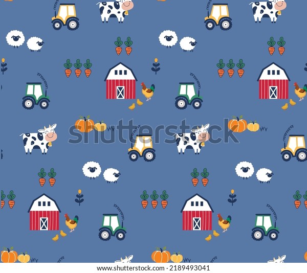 Cute Farmland Pattern Cute Tractor Pattern Stock Vector (Royalty Free ...