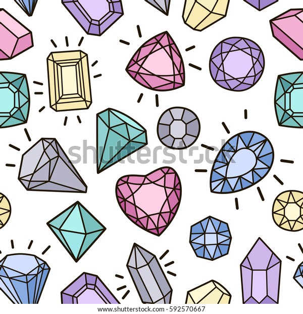 Cute Fashion Seamless Pattern Gems Diamonds Stock Vector (Royalty Free ...