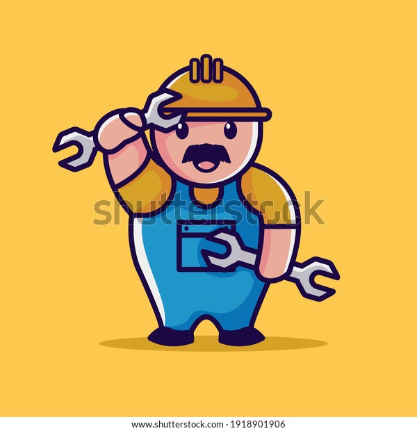 Cute Fat Mechanic Mascot Character Vector Stock Vector (Royalty Free ...