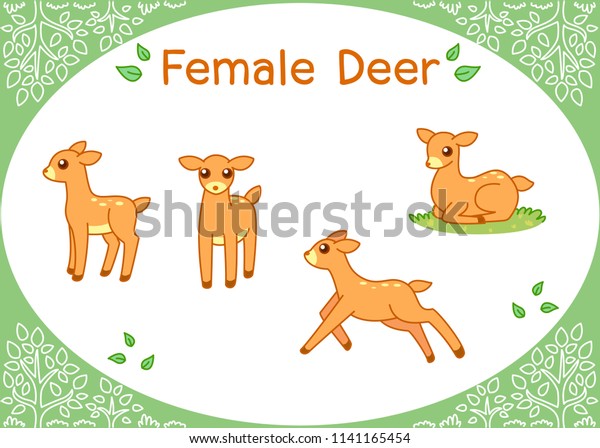 Cute Female Deer Cartoon Set Illustration Stock Vector (Royalty Free ...