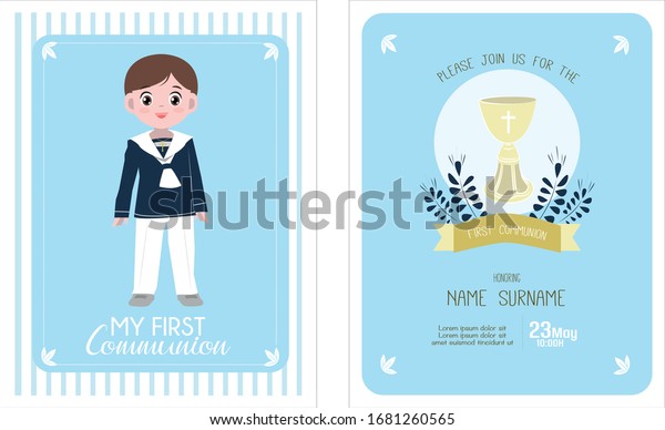 Cute First Communion Boy Greeting Stock Vector (Royalty Free ...