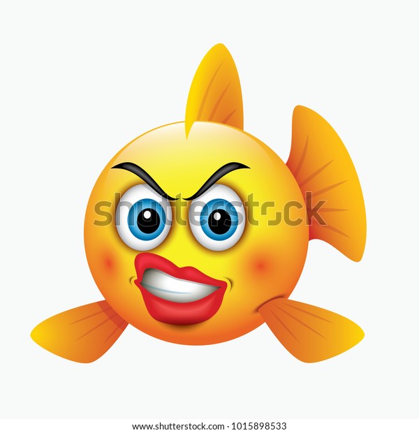 Cute fish emoticon, emoji, smiley - vector illustration