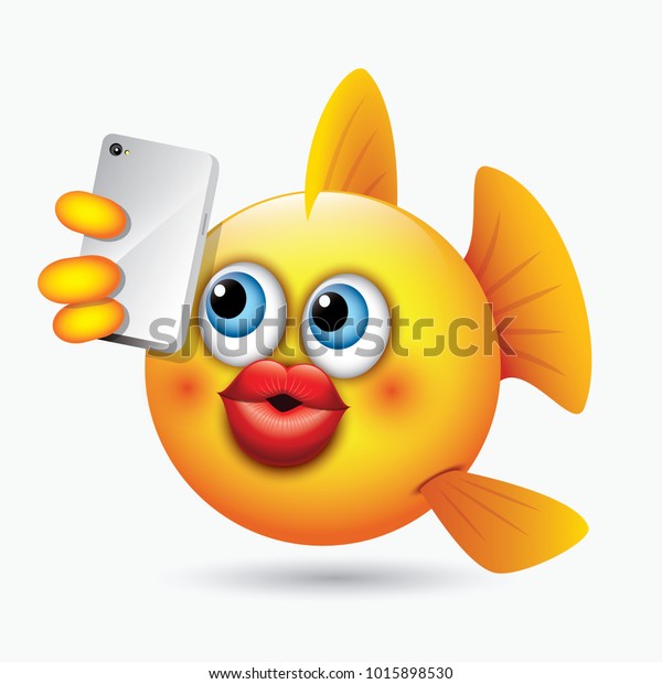 Cute Fish Emoticon Taking Selfie His Stock Vector (Royalty Free ...