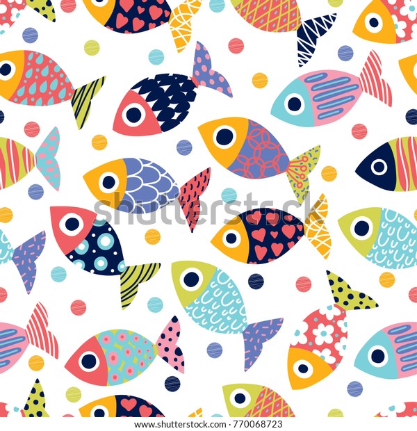 Cute Fish Kids Background Stock Vector (Royalty Free) 770068723